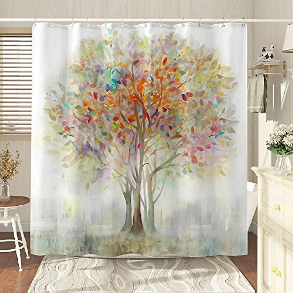 Kanuyee Colorful Tree Shower Curtain Shower Fabric Shower Curtain Flowers Shower Curtain (Colorful, 72x72inches)