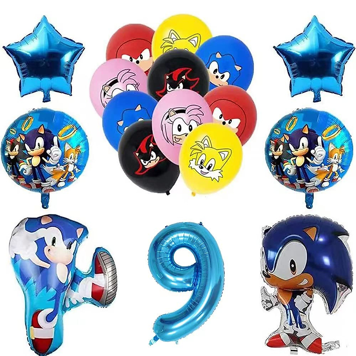 9 years old Birthday party balloons，Decorate the balloon，Birthday Sonic Balloons, Hedgehog Party Supplies Boy's 9th Birthday Balloon Decoration (17 pcs)