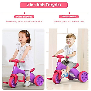 Costzon Kids Tricycle, Baby Balance Bike Walker with Foot Pedals, BB Sound and Storage Box, Lightweight, Rider Trike for Toddler 1 2 3 Years Old Indoor Outdoor, Children 3 Wheels Bicycle Toy (Purple)