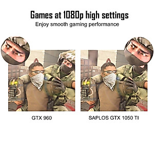 SAPLOS GTX 1050 Ti Gaming Graphics Card, 4GB, 128 Bit, GDDR5, DisplayPort HDMI DVI, Computer GPU, PC Video Cards, Dual Air Cooling, PCI Express x16 3.0, DirectX 12, 8K Displays Support