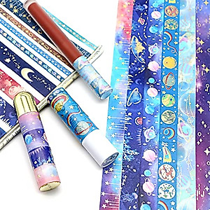 24 Rolls Washi Tape Set - Gold Foil Galaxy Decorative Masking Tape Constellation, Stars, Celestial, Adhesive Tape for Bullet Journal, Diy Craft, Scrapbooking Supplies, Gift Wrapping, Party decoration