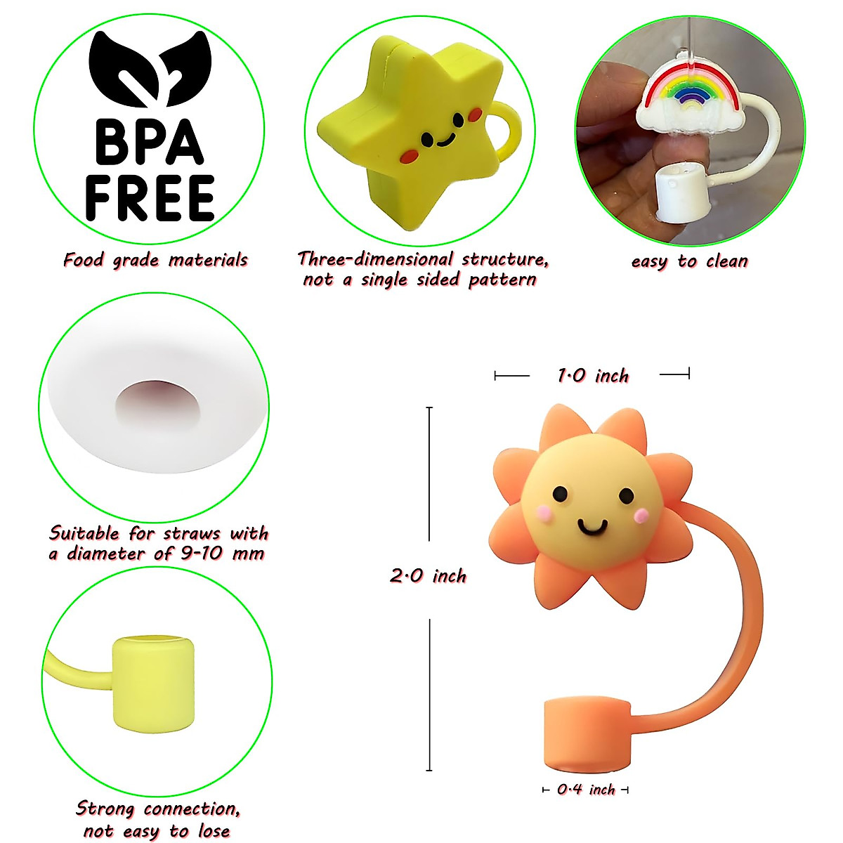 Straw Cover Cap for Stanley Cup, 4pcs 0.4in 10mm Diameter Reusable Dust-Proof Straw Topper Compatible with Simple Modern and Tumbler with Lid and Straw (4pcs sky set)