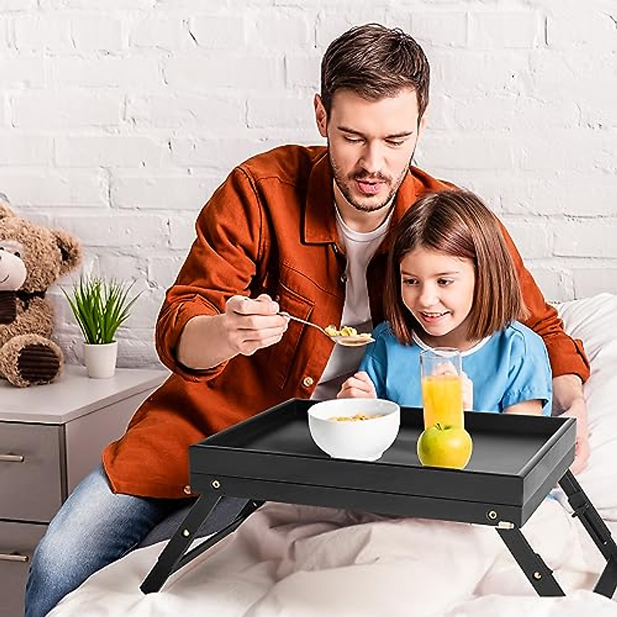 Greenual Bed Tray Table Breakfast Food Tray with Folding Legs Serving Tray for Laptop Desk, Bed, Sofa, Platters, TV, Snack, Eating Tray(Black, Medium)