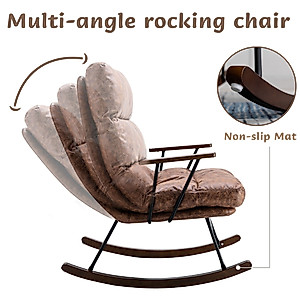 Rocking Chair Mid-Century Modern Nursery Rocking Armchair Glider, Comfy Side Chair for Living Room Bedroom, PU Leather Upholstered Rocker Glider, Brown