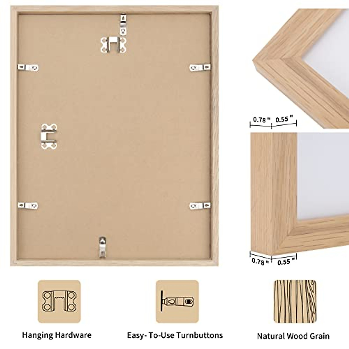 puthiac 11x14 Oak Wood Picture Frame - Minimalist 11x14 Poster Frame, 11"x14" Frame Wood, Natural Solid Wooden Picture Frames for Wall Art Photo and Prints (Set of 1)