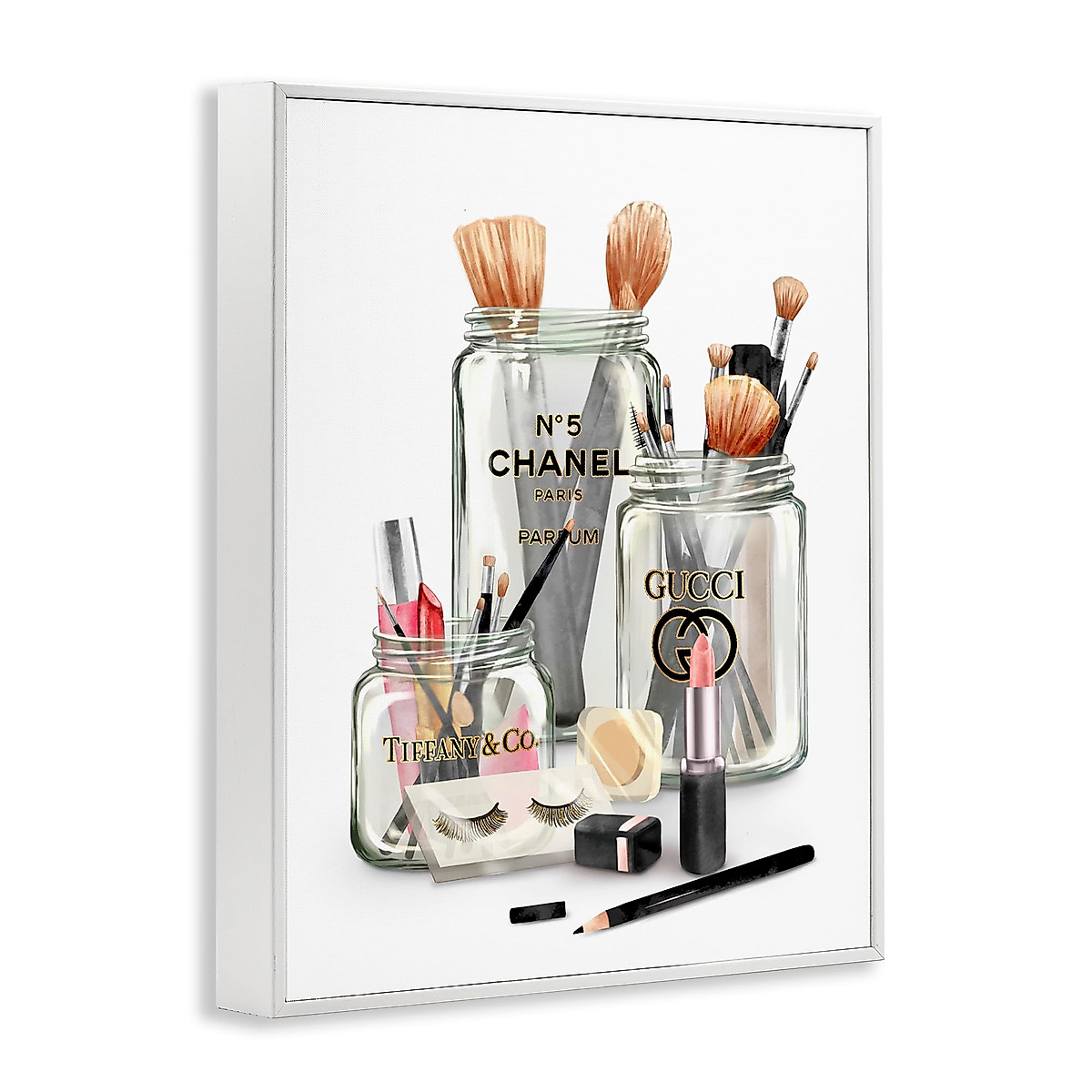 Stupell Industries Fashion Brand Makeup In Mason Jars Glam Design Framed Giclee Art Design by Ziwei Li