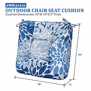 JMKaixin Pack of 2 Outdoor Seat Cushions, Patio Chair Cushions 19"x19" with Ties for Patio Furniture Chairs Home Garden Decoration (Blue and Grey)