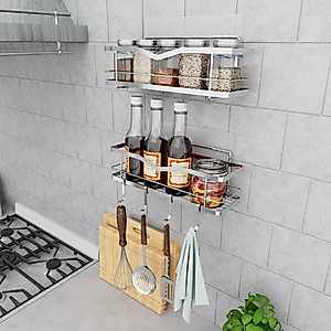 MZF 2-Pack Shower Caddy, No Drilling Adhesive Shower Shelf, Rustproof Stainless Steel Bathroom Shower Organizer Storage, Shower Shelf for Inside Shower & Kitchen Storage, Silver
