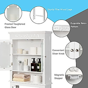 Giantex Over The Toilet Bathroom Space Saver, 3-Shelf Bathroom Organizer, Free Standing Toilet Rack with Adjustable Inner Shelf Bathroom Storage Cabinet (White)