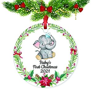 ArogGeld Baby First Christmas Ornament 2021 Elephant Baby 1st Ceramic My Personalized Ornaments for Boy Girl Newborn New Parents Multicolor 3x3