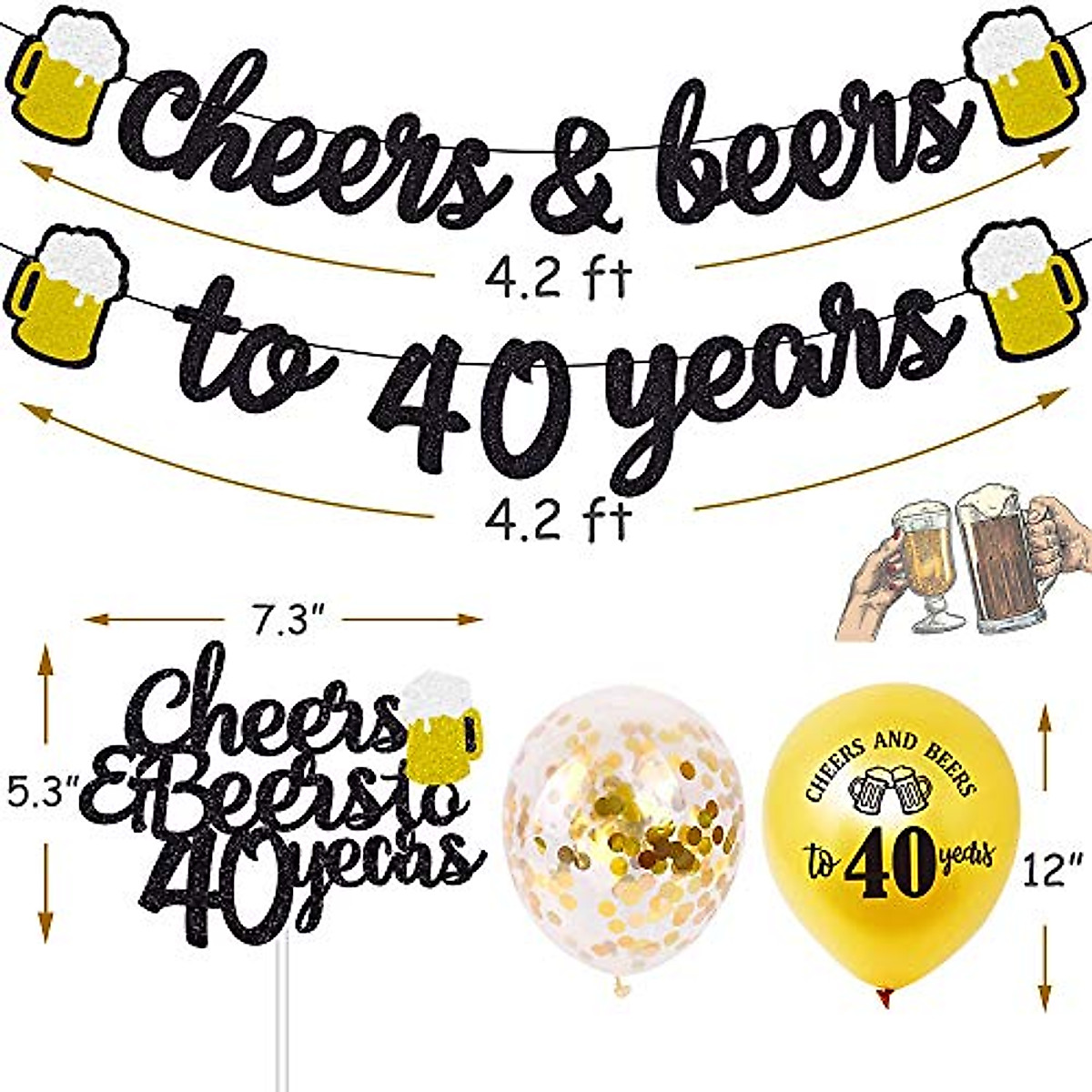 40th Birthday Decorations Party Pack - Cheers to 40 Years Themed Black and Gold Birthday Anniversary Party Supplies