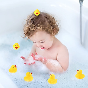 100 PCS Mini Rubber Duck Float Ducks Ribbon Bath Ducks Bulk Breast Pancreatic Cancer Mental Health Ducks Bathtub Toys Bulk Rubber Ducks for Cancer Awareness Pool Decorations(Funny,Yellow)