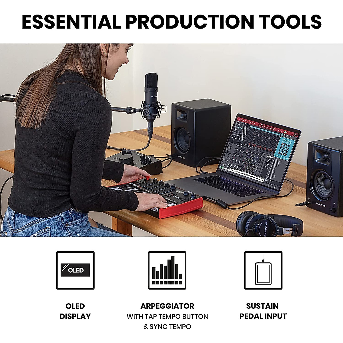 AKAI Professional MPK Mini Play MK3 and M-Audio HDH40-25-Key USB MIDI Keyboard Controller with Beat Pads, Studio Headphones and Software Suite