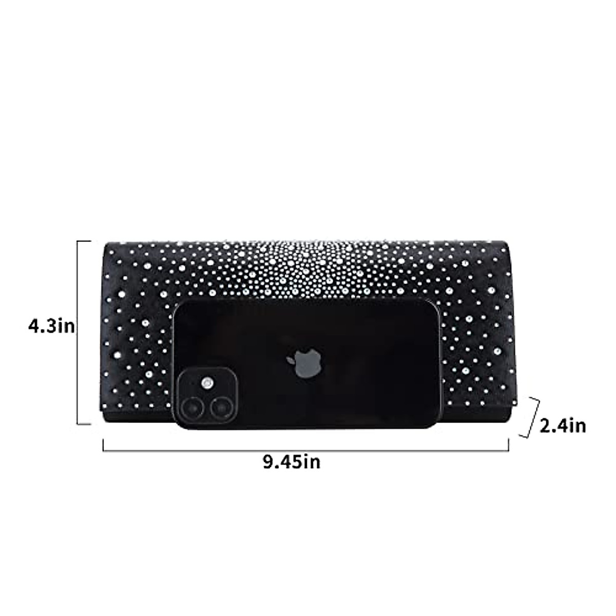 GripIt Women's Evening Handbag Rhinestone Clutch Glitter Purse Bags Diamond Purse for Formal Wedding and Party Cocktail with Shoulder Chain,Black