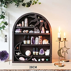 COUNTOOZQ Floating Shelves Essential Oil Display Rack Crystal Stone Wall Boho Hanging Gothic Decoration Wall Stand Mounted Organizer for Living Room Creative Cupboard Home Decor,38x28cm