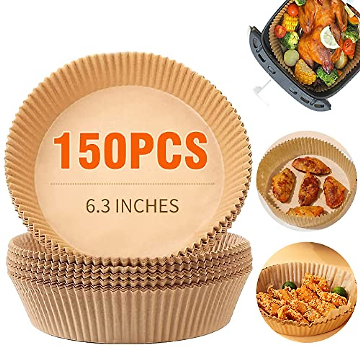 CIWICH Air Fryer Disposable Paper Liners,150PCS Round Air Fryer Paper Liners, Frying Baking Cooking Parchment Paper,Food Grade Parchment for Air Fryer Liners 6.3 Inch
