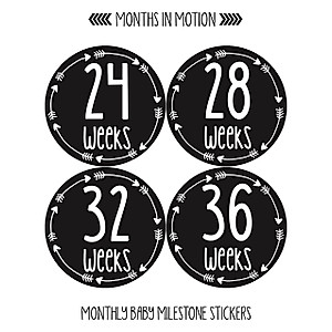 Months in Motion Pregnancy Weekly Belly Growth Stickers - Baby Bump Belly Stickers - Maternity Week Sticker - Pregnant Expecting Photo Prop Keepsake - Expectant Mom Gift - Arrows