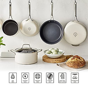 Martha Stewart Lockton Premium Nonstick 10 Piece Enamel Heavy Gauge Aluminum Pots and Pans Cookware Set - Linen White