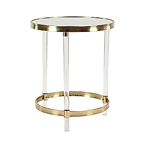 Deco 79 Acrylic Round Accent Table with Mirrored Top and Acrylic Legs, 19" x 19" x 23", Gold