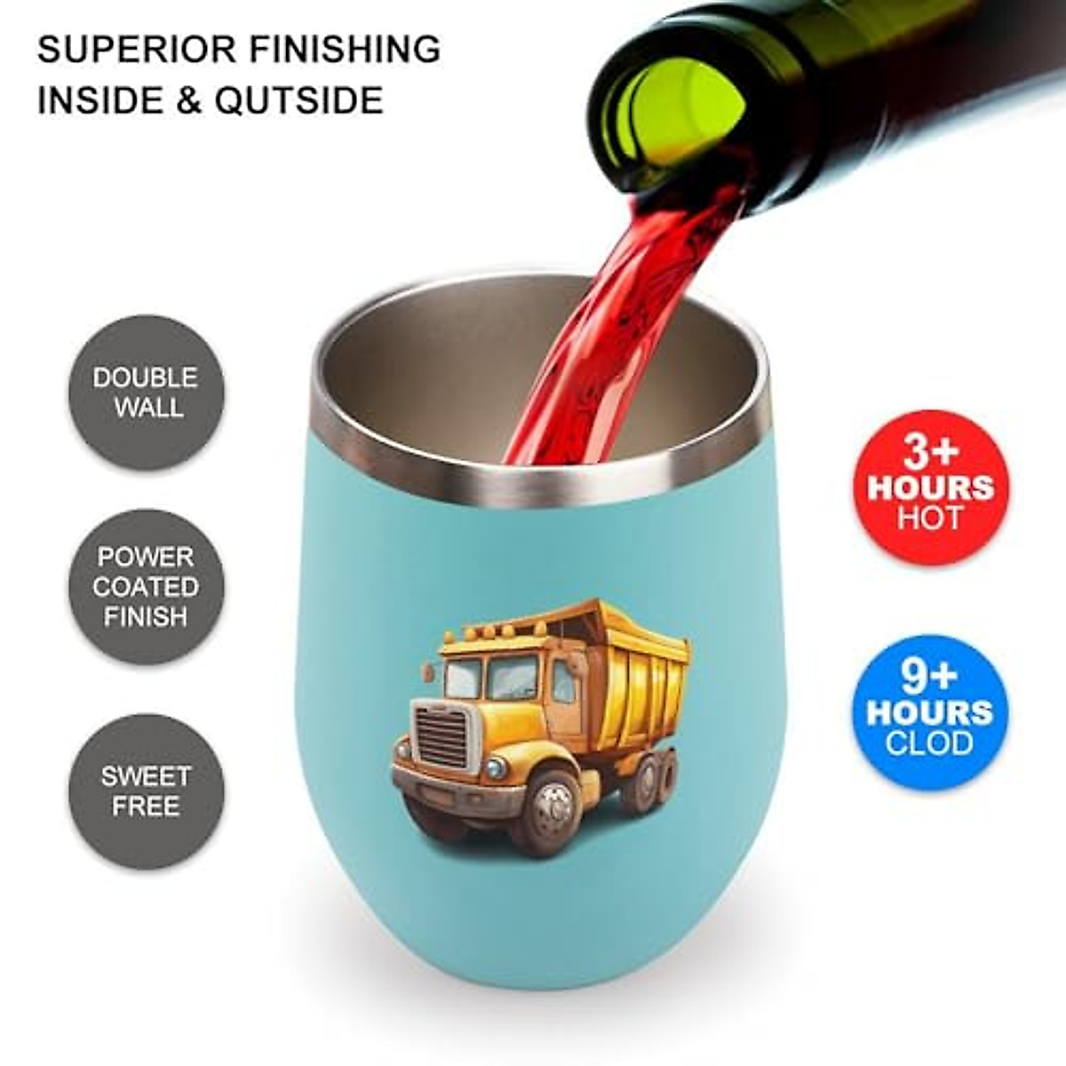 Cute Garbage Truck Funny Wine Tumbler 12 Oz Stainless Steel Insulated Mug Double Wall Water Cup with Lid