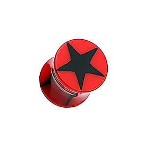 Covet Jewelry Star Acrylic Double Flared Ear Gauge Plug (00 GA (10mm), Red/Black)