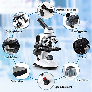 Crspexil 40X-2000X Microscopes for Kids Students Adults, with Microscope Prepared Slides 30p, 2.0 mp Camera, Microscope Accessories, Phone Adapter, Microscopes for School Laboratory Home Education