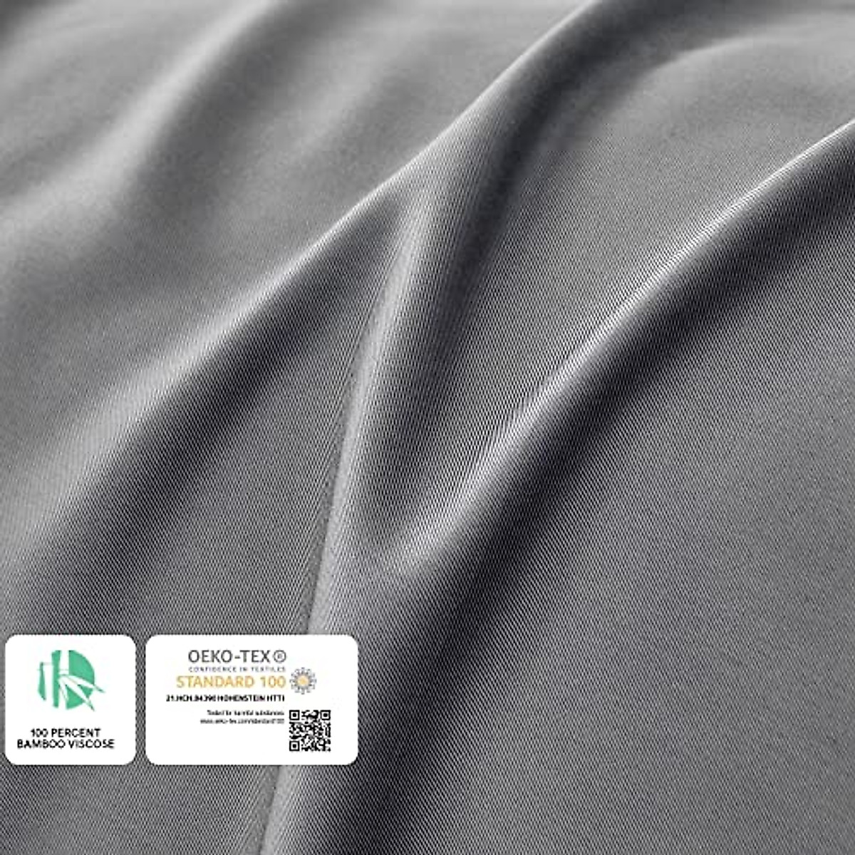 YnM Cooling Bed Sheet Set with 100 Percent Rayon Derived from Bamboo, 400TC Fabric with 2 Pillowcases and Flat Sheet, Deep Pocket Fit 19'', Silky-Soft & Sweat Wicking, 4 Piece (Queen, Dark Grey)