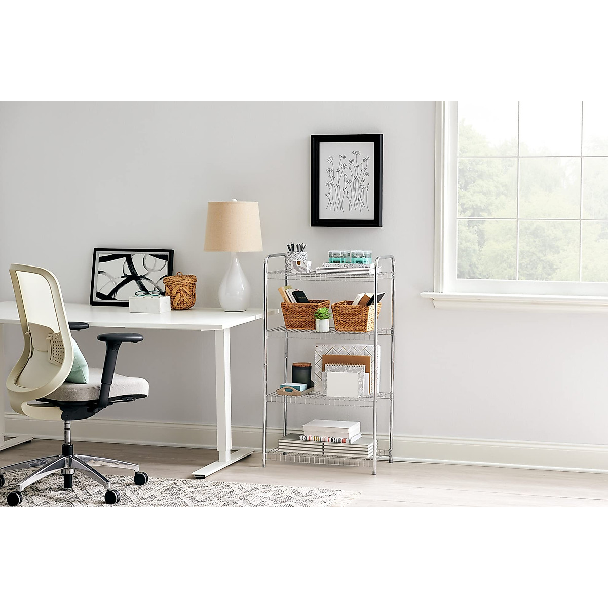 Rubbermaid 4-Tier Heavy Duty Wire Shelf, Satin Nickel, Easy Assemble with Hardware Included, for Food/Laundry/Closet Home Storage Use