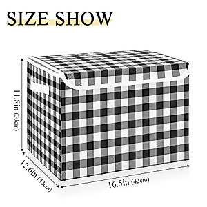 Kigai Storage Basket Buffalo Plaid Storage Boxes with Lids and Handle, Large Storage Cube Bin Collapsible for Shelves Closet Bedroom Living Room, 16.5x12.6x11.8 In