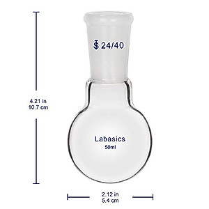 Labasics Glass 50ml Single Neck One Neck Round Bottom Flask RBF, with 24/40 Standard Taper Outer Joint, 50ml