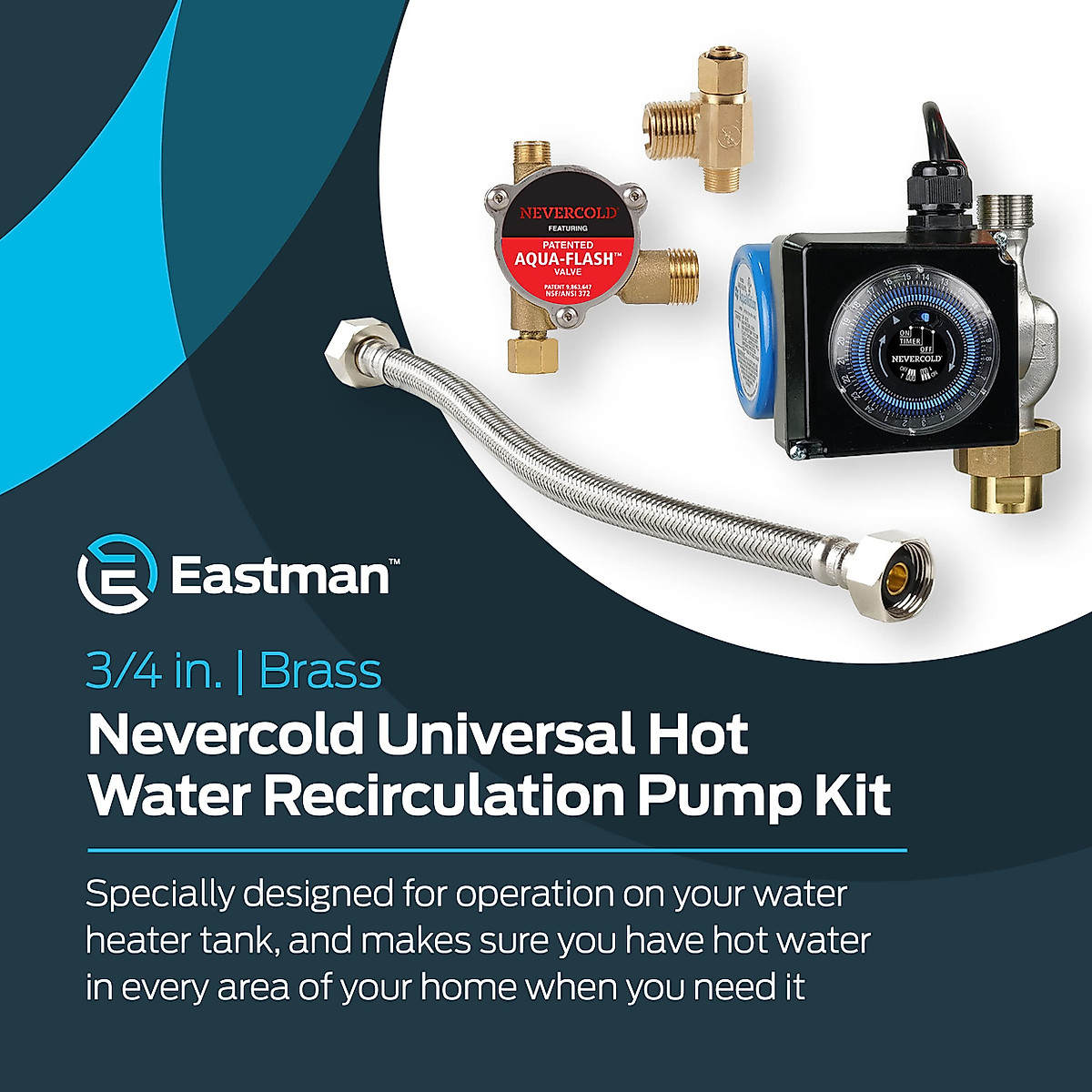 Eastman 3/4 Inch Nevercold Universal Hot Water Recirculation Pump Kit, Brass, 70600