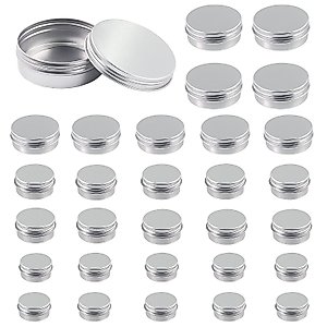 Keadic 30 Pack 1/2 Oz 1 Oz 2 Oz 4 Oz Aluminum Tins Jar with Lids Assortment Set, Silver Screw Top Lids Round Tin Cans Refillable Container Bottle Storage Tins for Candles Spices Lip Balm