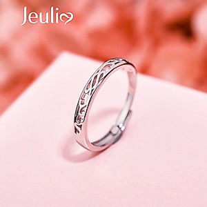 Jeulia Couple Rings Sterling Silver Vine Flower Design Adjustable Band for Women Men Valentines Day Engagement Matching Ring Set Wedding Anniversary Promise Endless Love Rings (Women's Band)