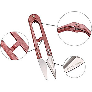 2Pcs Multicolor Mini Sewing Scissors Clipper with 2Pcs Leather Scissors Sheath Cover Small Embroidery Thread Thrum Yarn Trimming Nipper for Stitch DIY Supplies (Pink/Gray)