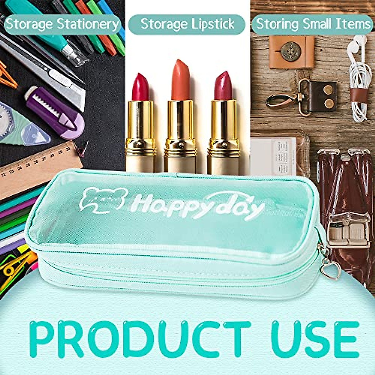 Cute Pencil Case, Clear Pencil Pouch, Large Capacity Mesh Pen Bag with Zipper, Aesthetic Pencil Case Organizer, Portable Stationery Bag for Students Adults Women (Green)