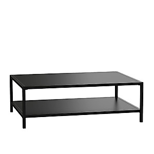 Flash Furniture Metal Indoor/Brock Outdoor Coffee Table with Lower Shelf - Black Steel Coffee Table for Business or Home Use - Modern Square Leg Frame