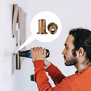 Jotyua Rivet Nut 110pcs #8-32#10-24 1/4"-20 5/16"-18 3/8"-16 Carbon Steel UNC Rivet Nuts Assortment Kit, Yellow Zinc Plated Finish, Flat Head Threaded Insert Nut Assort