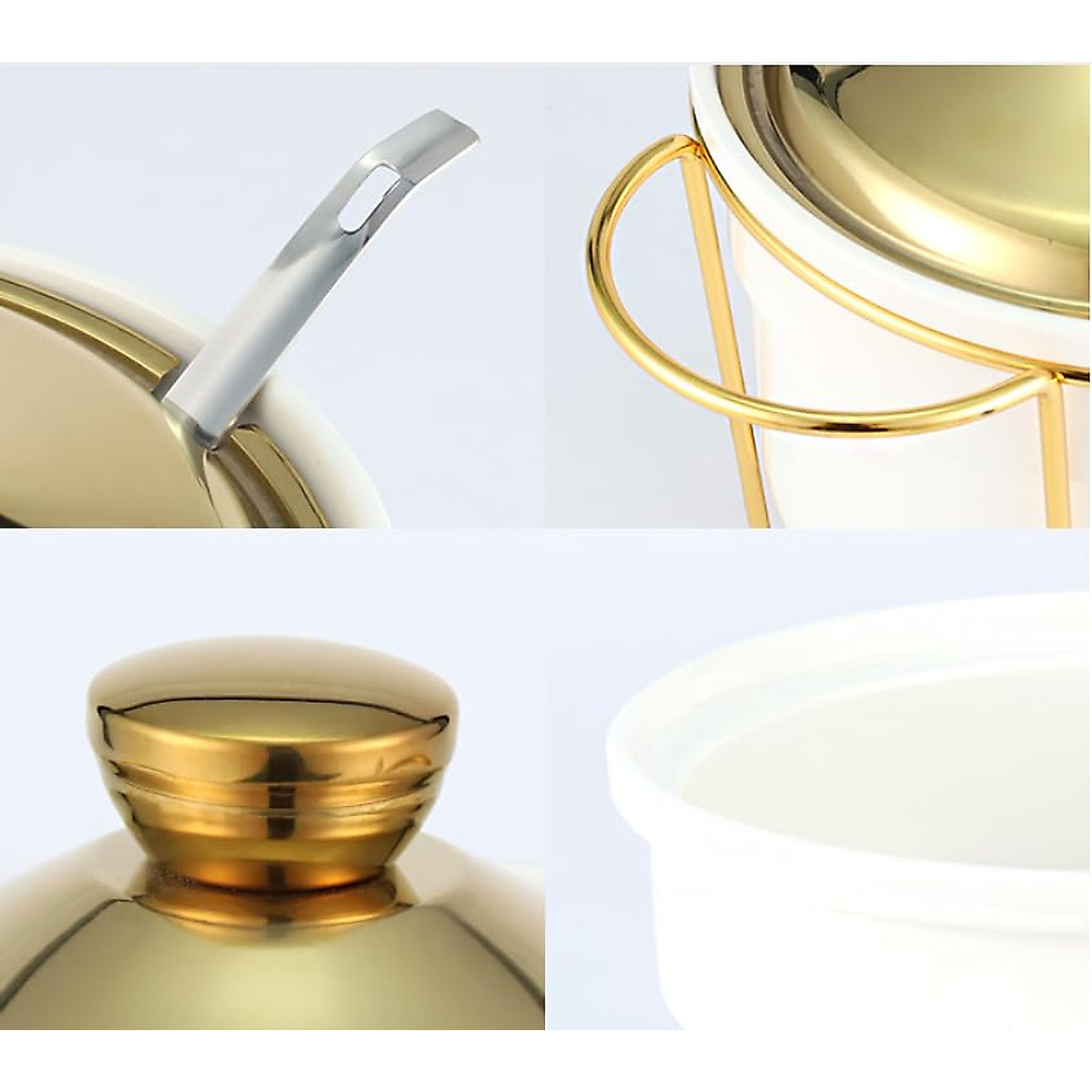 HONHPD Luxury Golden Stainless Steel Ceramics Chafing Dish with Spoon Dish Buffet Server Food Warmer Chafing (4-Quart Capacity)