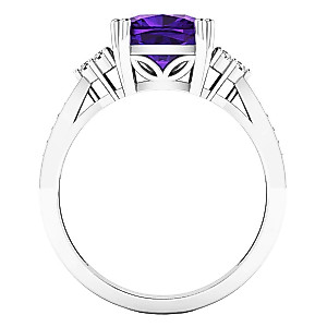 Dazzlingrock Collection 8 MM Cushion Amethyst and Round White Diamond Engagement Ring for Women in 14K White Gold, Size 7