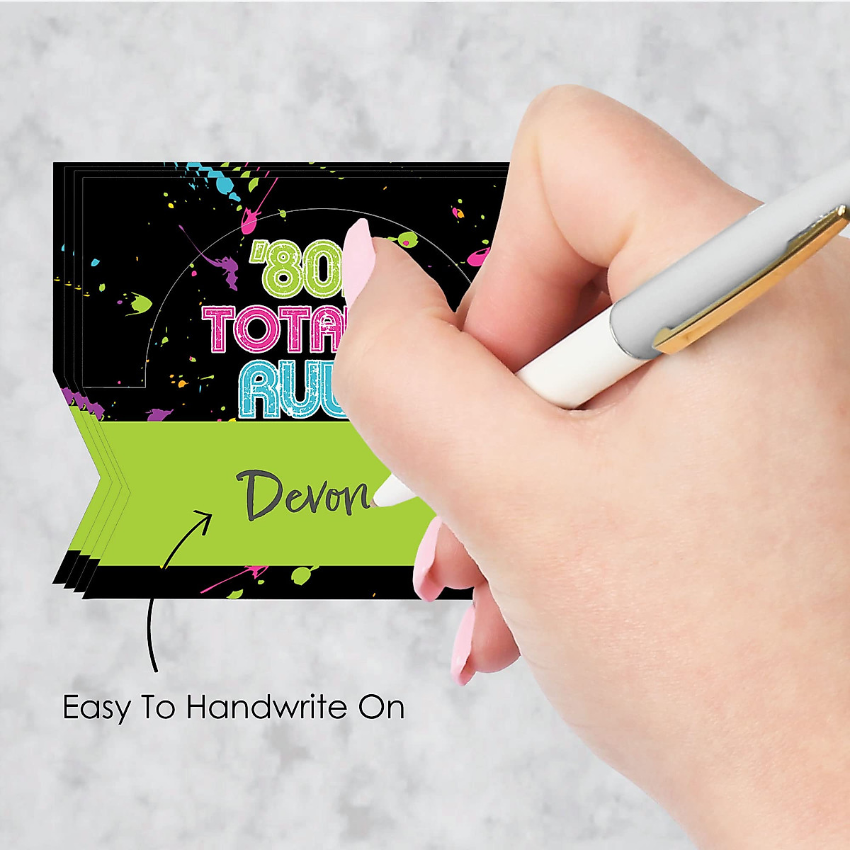 Big Dot of Happiness 80’s Retro - Totally 1980s Party Tent Buffet Card - Table Setting Name Place Cards - Set of 24