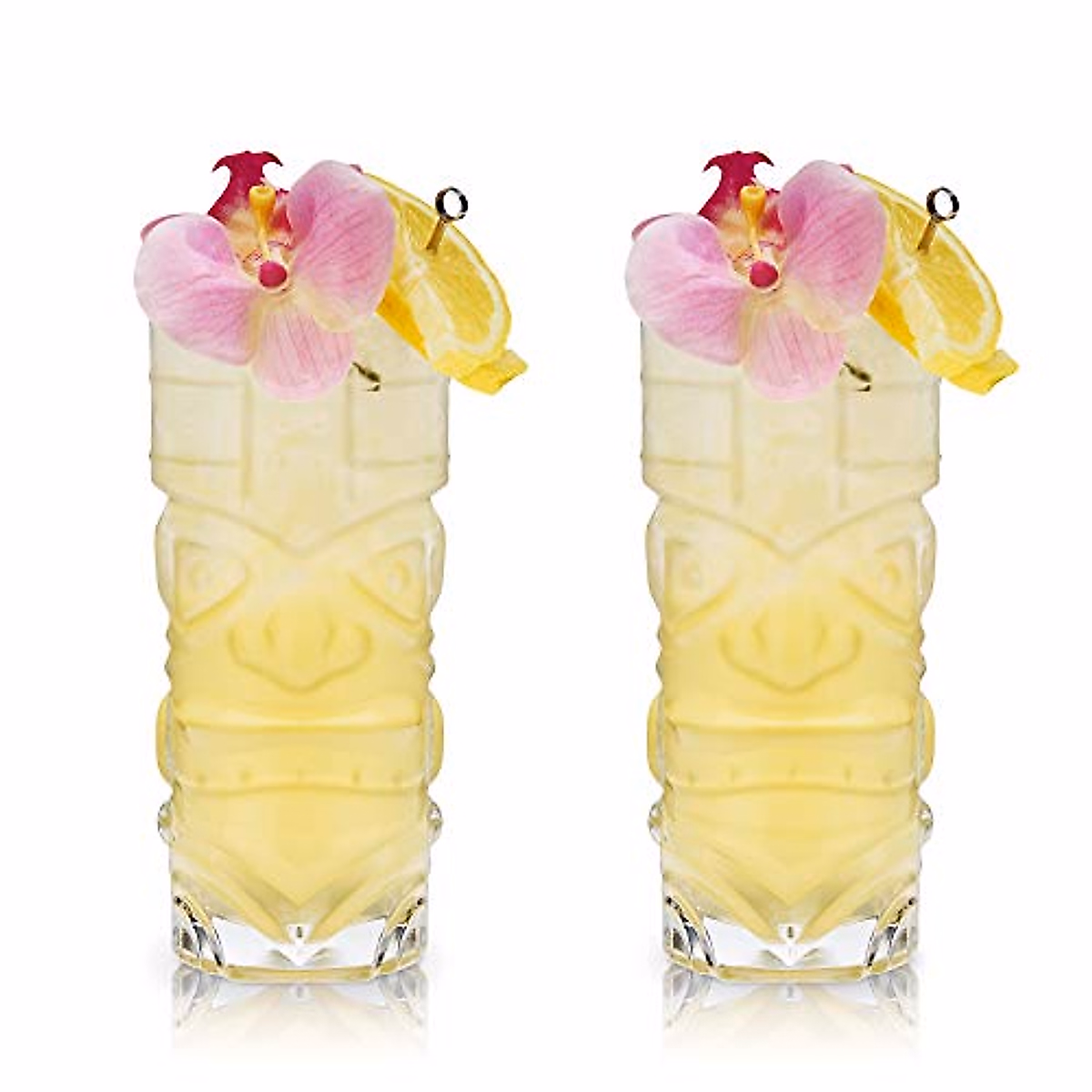Viski Pacific Tropical Tiki Glasses Set of 2 - Premium Crystal Clear Glass Tumbler, Stylish Tiki Glassware Bar Accessories and Cocktail Glass Gift Set, 14 oz