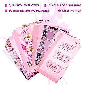 WOONKIT Pink Wall Collage Kit Aesthetic Pictures, Collage Kit for Wall Aesthetic, Pink Room Wall Bedroom Dorm Decor, Room Decor for Teen Girls, Trendy Teen Pink Collage Kit, 50pcs 4x6 inch