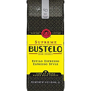 Supreme by Bustelo Whole Bean Espresso Coffee, 16-Ounce Bag (1 Pound)