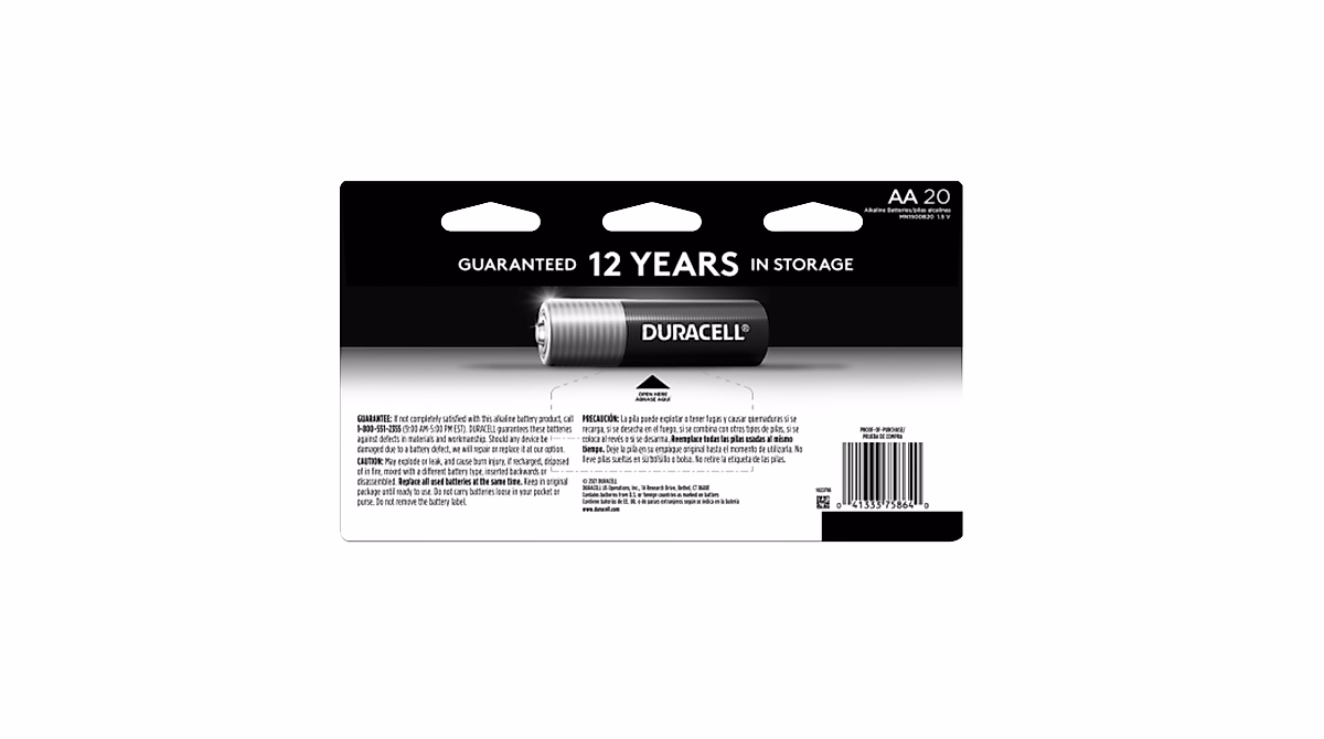 DURACELL Coppertop Alkaline Batteries with Duralock Power Preserve Technology Aa 20/Pk ...
