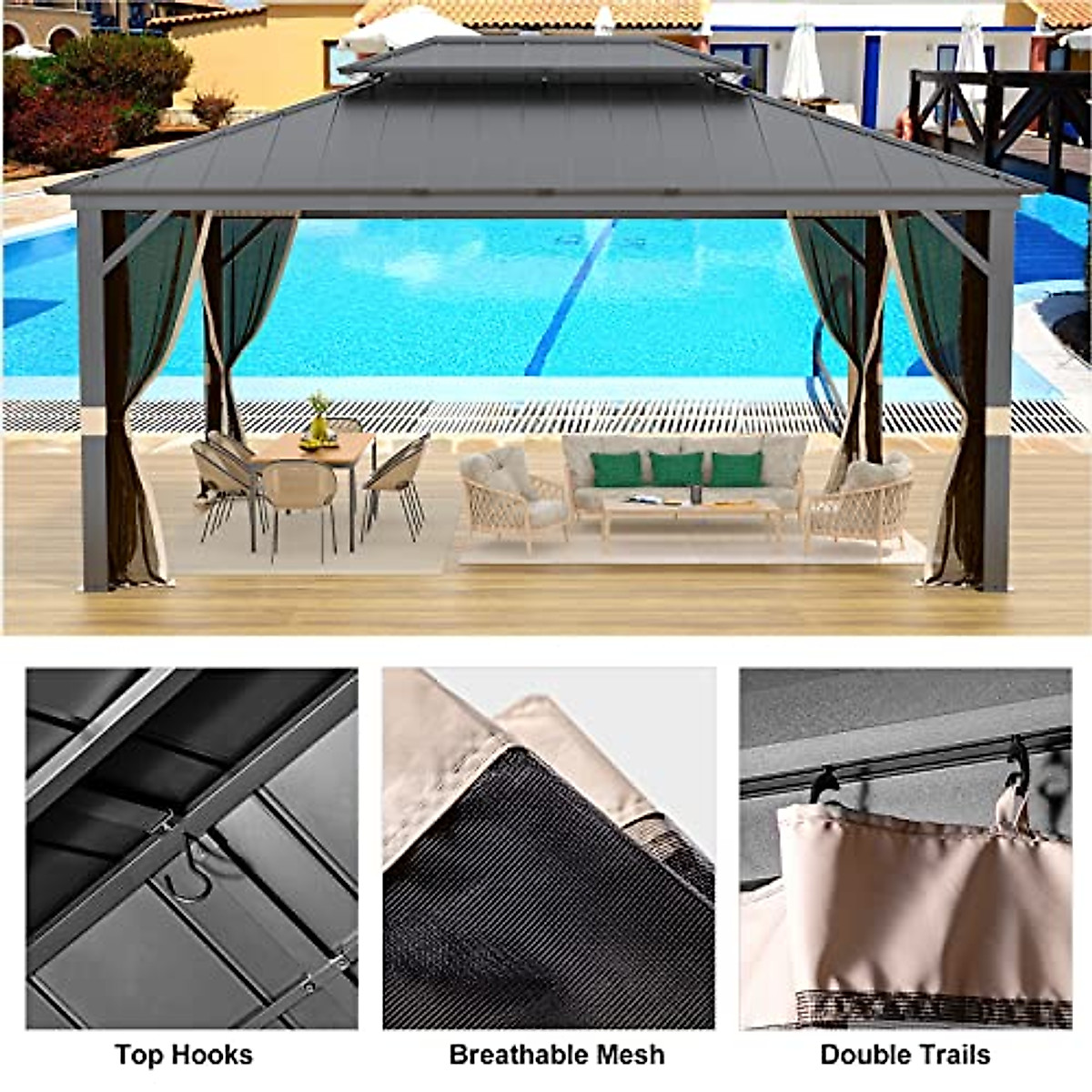 OLILAWN Gazebo 12x16, Outdoor Hardtop Gazebo with Large Aluminum Frame ...