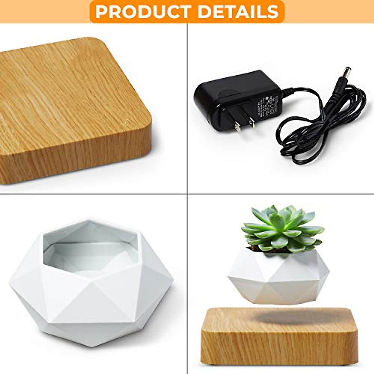 HOMEXXPRESS Levitating Plant- Floating Plant Pot - Magnetic Planter 360-Degree Rotation - Home Desk Office Kitchen Indoor Decor - Succulent Bonsai Air Plant - Maceta Flotante (Light Brown)