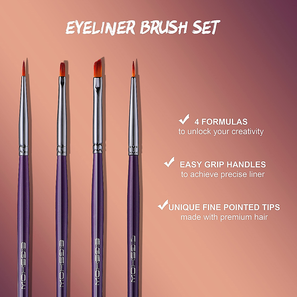 Eyeliner Makeup Brush Set - Angled Liner Brush, Tight Liner Brush, Definer Brush, Ultra-Fine Liner Brush Kit for Detailed Precision Eyeliner, Eyebrow Filling, Body or Face Painting, 4 Pieces