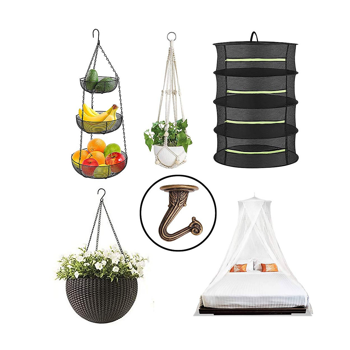 OBSTKUCHEN 4 Sets Swag Ceiling Hooks Heavy Duty Swag Hook with Hardware for Hanging Plants Ceiling Installation Cavity Wall Fixing (4, Antique Brass)