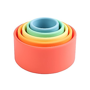 BLUE GINKGO Silicone Stacking Cups – Nesting & Sensory Stacking Toy for Toddlers | Open-Ended Montessori Toy with 5 Cups (Matte Colors)