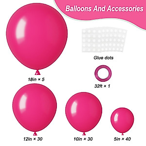 RUBFAC Hot Pink Balloons Different Sizes 105pcs 5/10/12/18 Inch for Garland Arch, Latex Party Balloons for Wedding Birthday Baby Shower Anniversary Valentine's Day Princess Theme Party Decoration